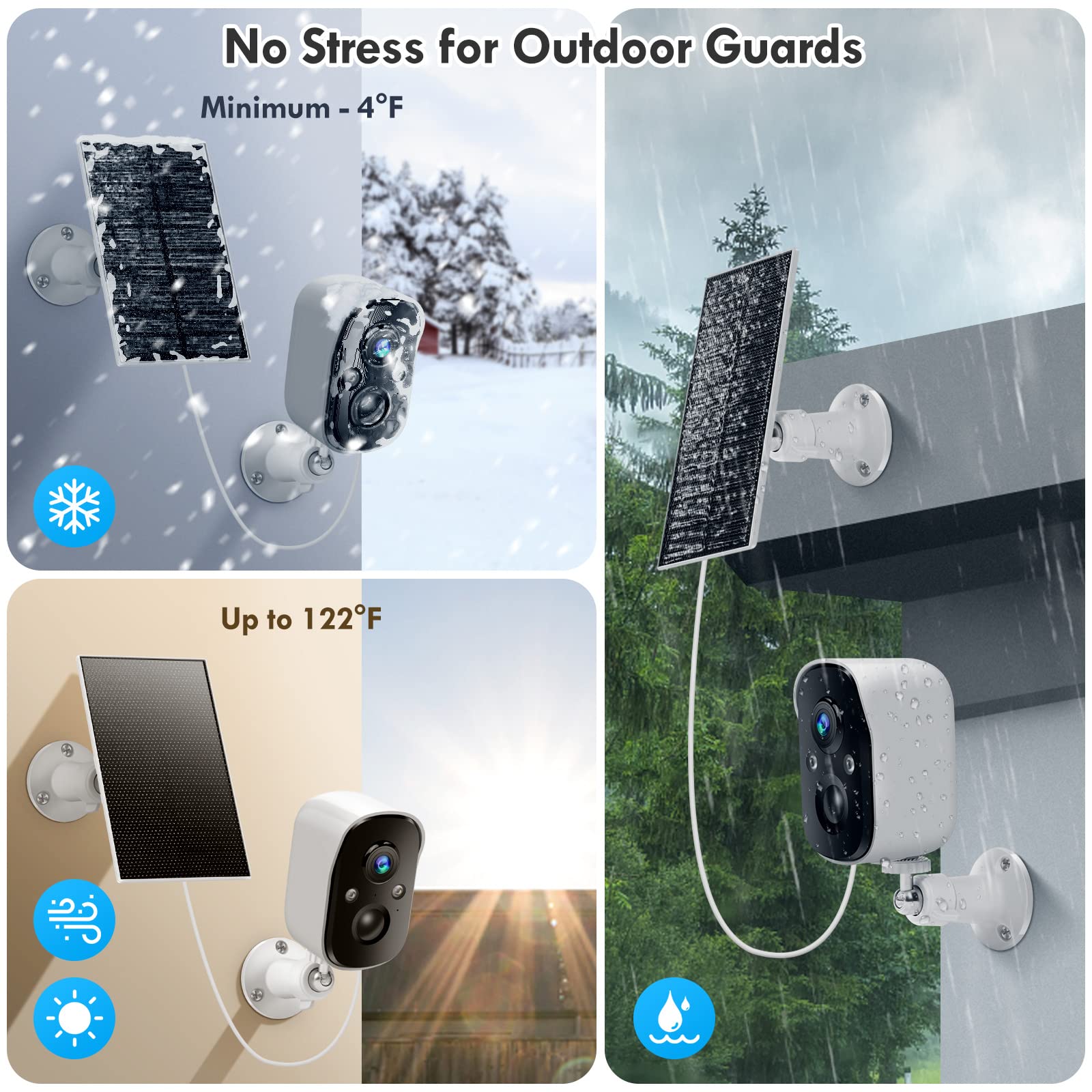 Viseefocu Solar Security Cameras Wireless Outdoor for Home Security, Two Spotlights and 1080P Color Night Vision Battery Powered Camera with 2.4GHz WiFi,PIR,Two-Way Talk,IP66 Waterproof(Black+White