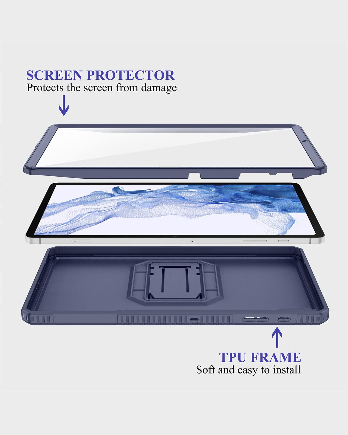Supveco Case for Samsung Galaxy Tab S8 Plus 2022/ S7 FE 2021/ S7 Plus 2020 12.4 Inch, Full Body Protective Cover with Built-in Screen Protector & S Pen Holder, Rugged Heavy Duty Tablet Case, Dark Blue