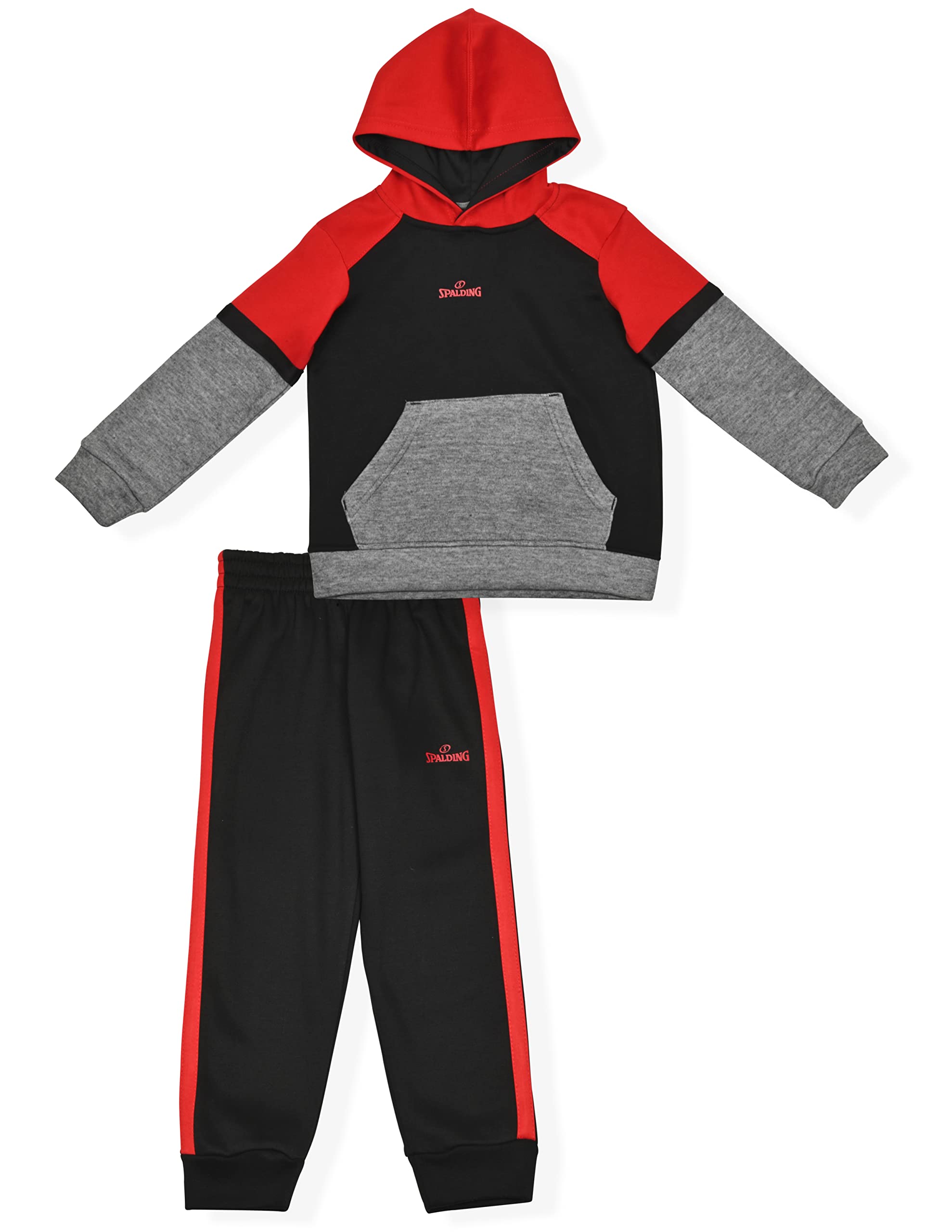 Spalding Boys Hoodie and Jogger Pants Fleece 2-Piece Set, Red/Black, 5/6
