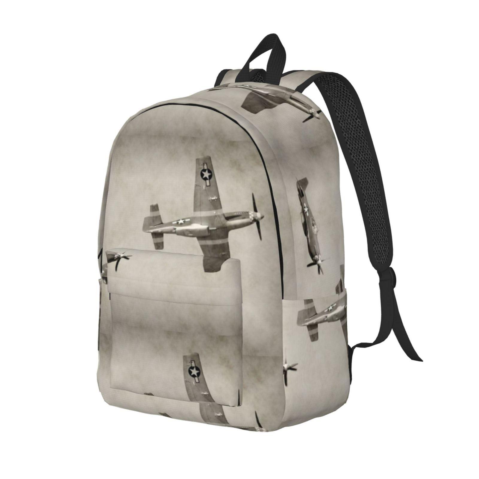 NOKOER World War 2 Aircraft Airplane Printed Canvas Backpack,Casual Daypacks,Laptop Backpack For Women Men,Lightweight Travel Daypack