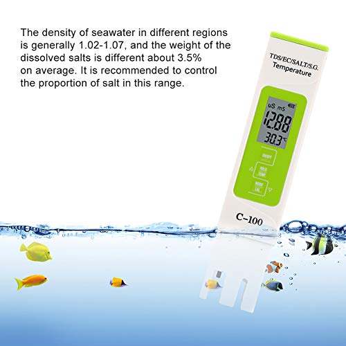 Water TDS Meter,5 in 1 TDS, EC, Salinity,Temperature Meter, Specific Gravity of Sea Water Accurate & Reliable ppm Meter,Digital Water Tester for Drinking Water, Aquariums, Swimming Pool, Hydroponic S