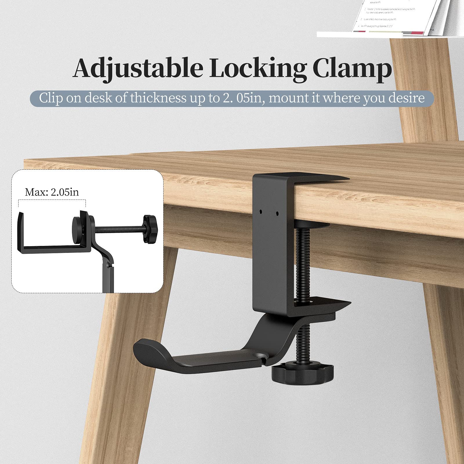MoKo Headset Hanger with Cup Holder, Universal 2 in 1 Headphone Stand Adjustable 360° Rotate Aluminum Earphone Hook Mount Fit All Headphone Size Sennheiser, Audio-Technica, PS5 Gaming Headphone, Black