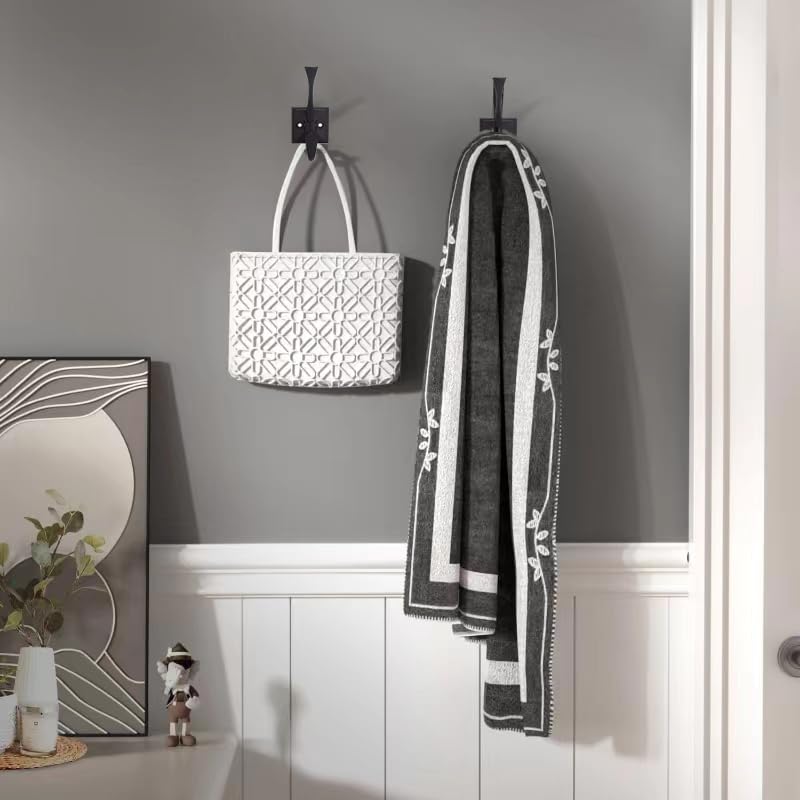 ZAUYX Large Wall Hooks 5 Pack Matte Black Coat Hooks Hardware Towel Hooks for Hanging Coats 4.35 Inch Double Robe Hooks Wall Mounted with Screws for Key, Towel, Bags, Cup, Hat