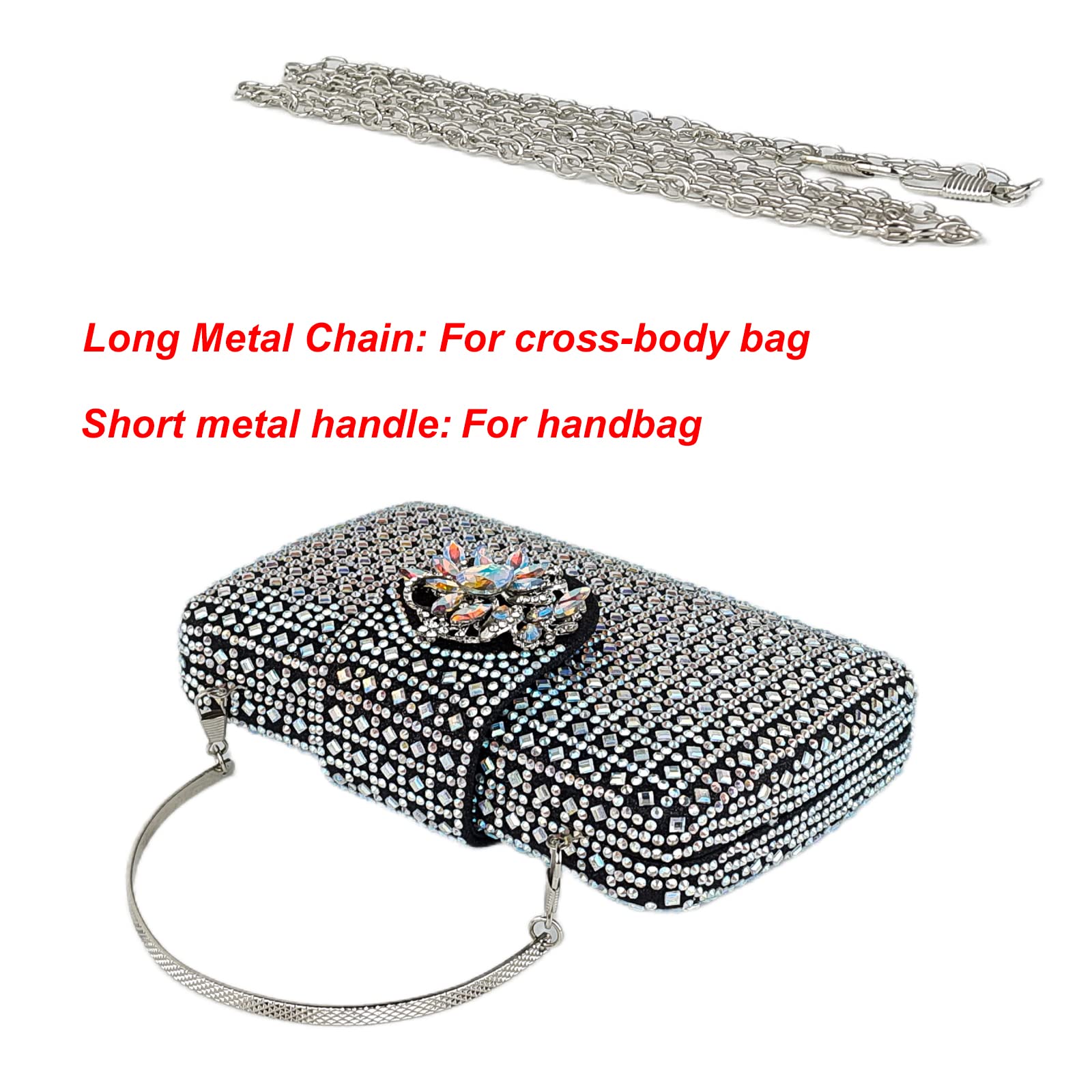 Sparkly Rhinestone Unique Evening Bag Women Floral Clutch Handbag Shoulder Bags(Dark blue)