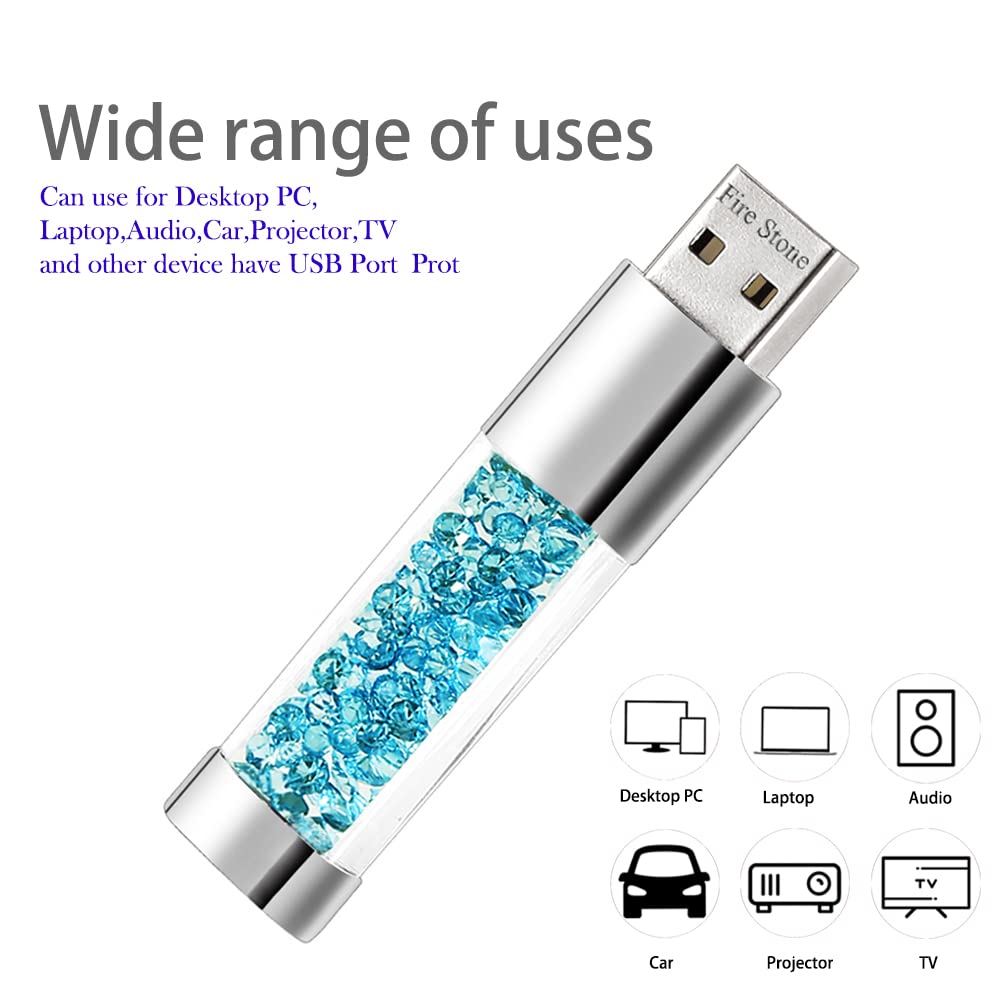 Lovely Diamond USB 2.0 Flash Drive Data Storage Memory Stick USB Stick Pendrive Gift (32GB, Lake Blue)