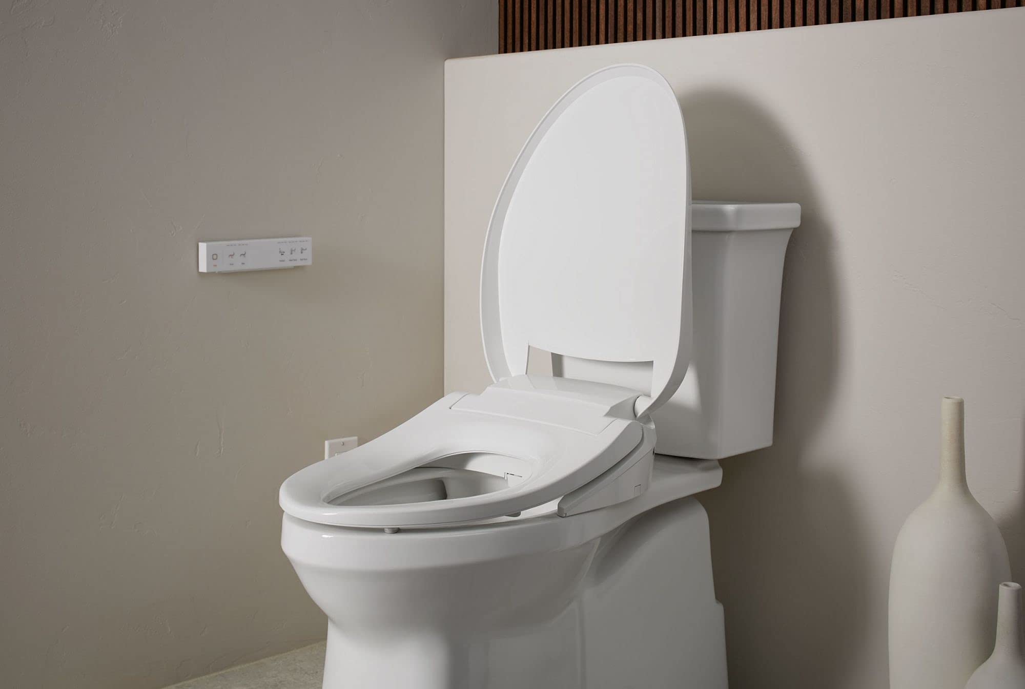 KOHLER 27142-CR-0 PureWash E700 Elongated Heated Bidet Toilet Seat with Remote Control, Bidet Warm Water, Adjustable Bidet Sprayer for Existing Toilets, White