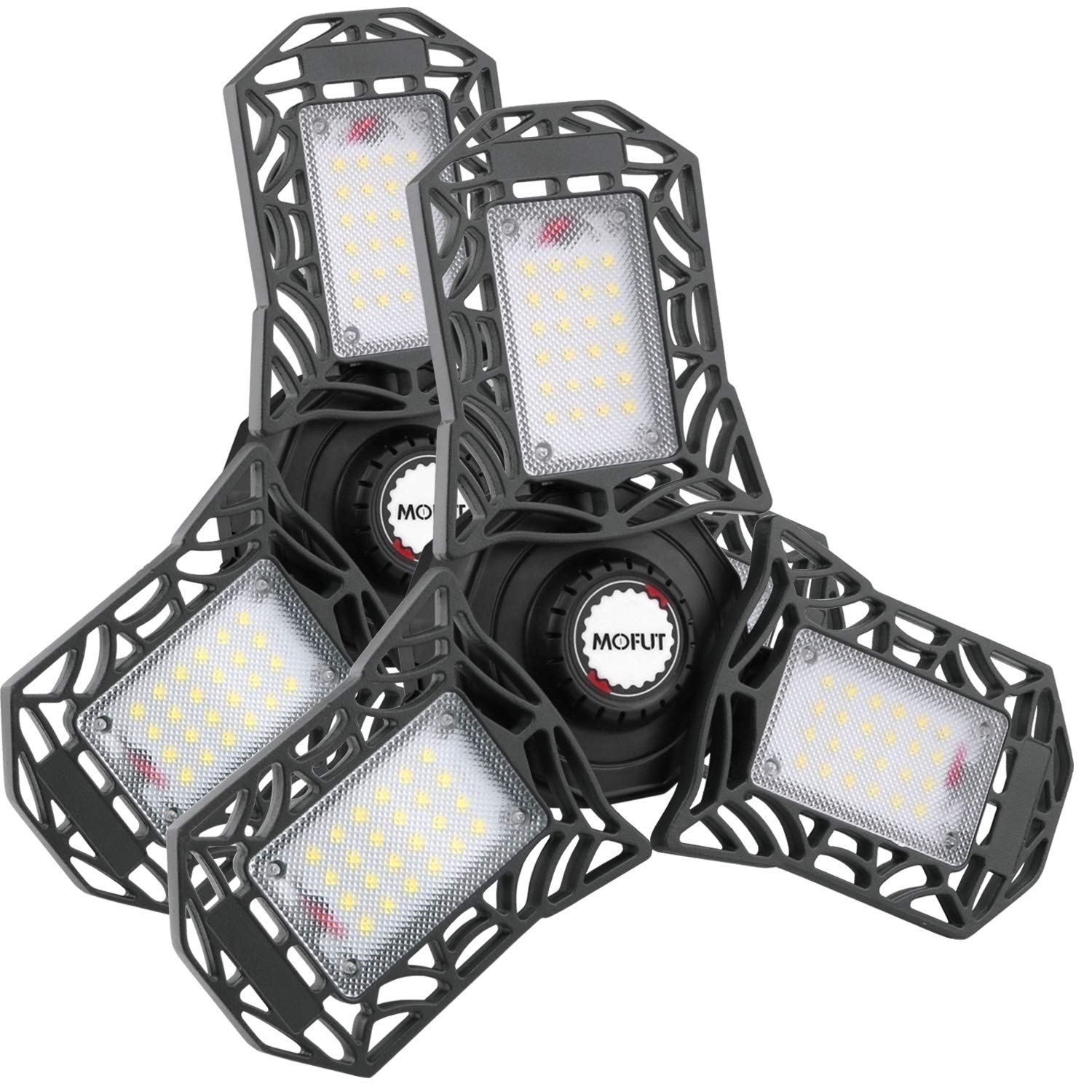 LED Garage Lights, 2 Pack LED Garage Ceiling Lights 6000LM Garage Lighting, Deformable LED Garage Light Bulbs, Support E26 Screw Socket LED Shop Lights for Garage, Lamp Sets, etc (No Motion Detection)