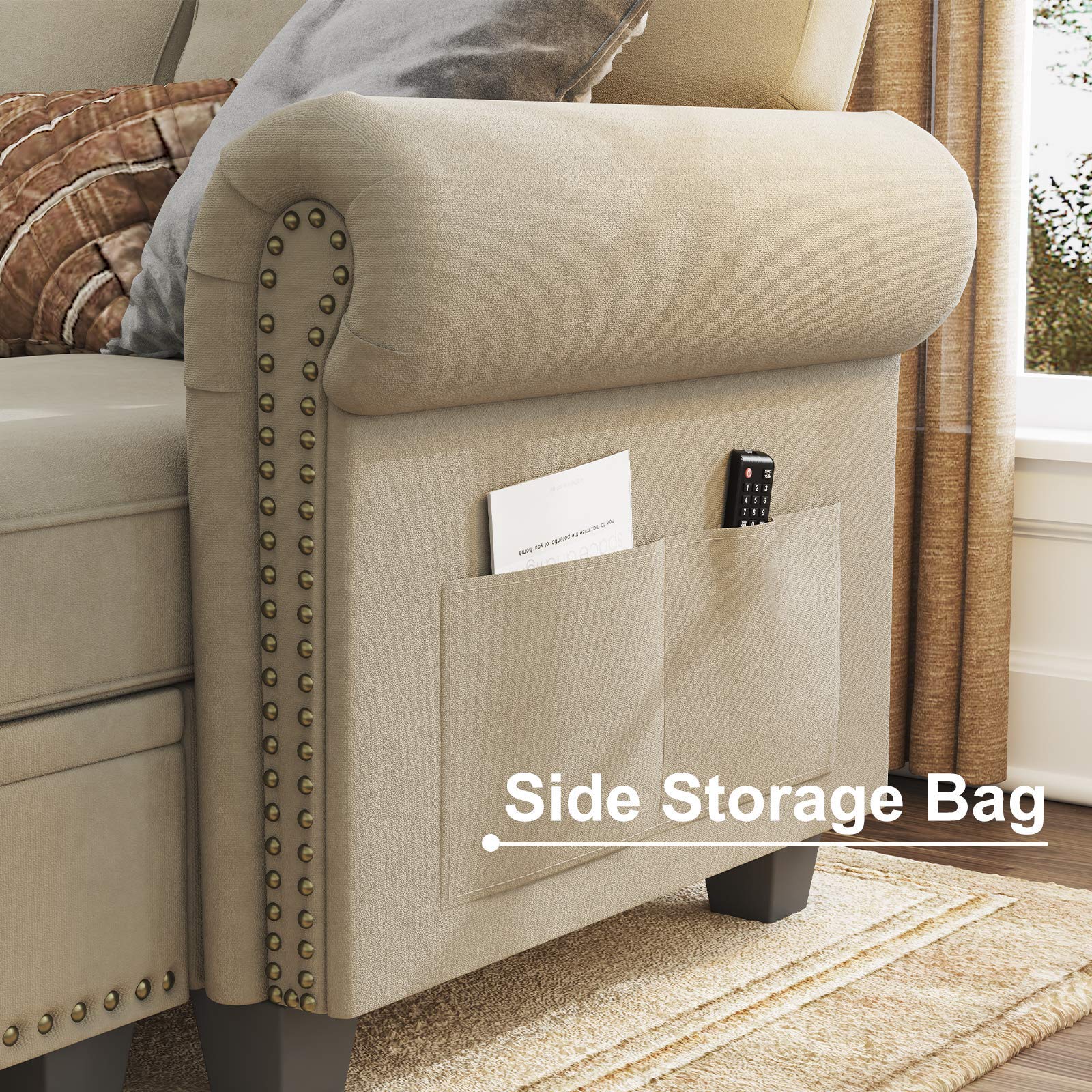 Nolany Convertible Sectional Sofa Couch, L Shaped Sectional Sofa, Reversible Sectional Couch for Small Apartment, Dark Khaki