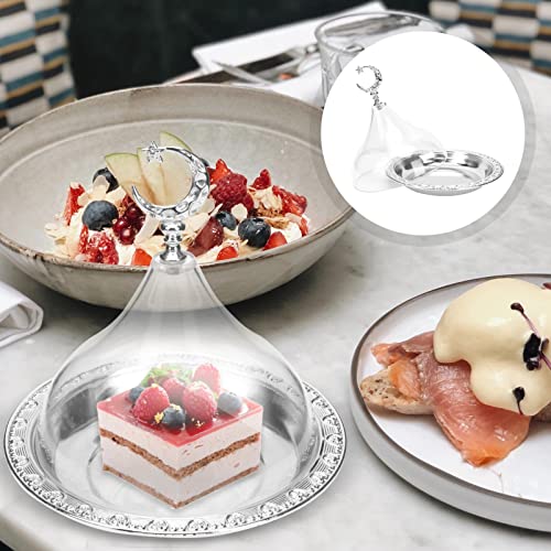 YARNOW Metal Cake Tray with Clear Dome Round Cookie Tray Silver Food Serving Plate Dish Platter Holder Heavy Weight Cheese Dish for Home Kitchen