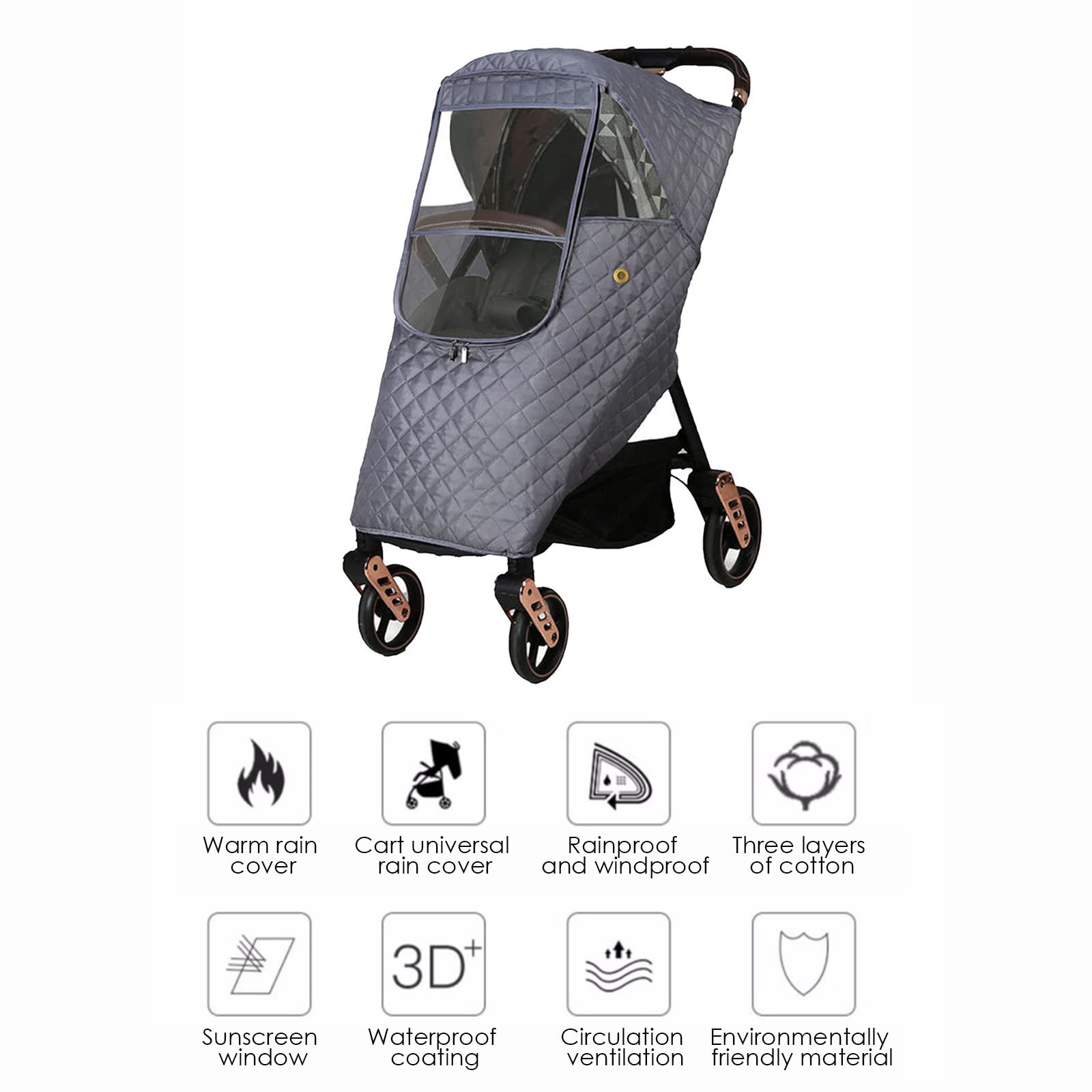 Stroller Rain Cover Universal Warm Quilted Weather Cover Protect from Rain Sun Snow Wind Dust for Baby Stroller Pushchair