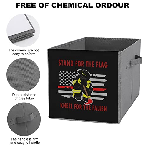 US Fireman Red Line Flag Collapsible Storage Bins Cubes Organizer Trendy Fabric Storage Boxes Inserts Cube Drawers 11 Inch