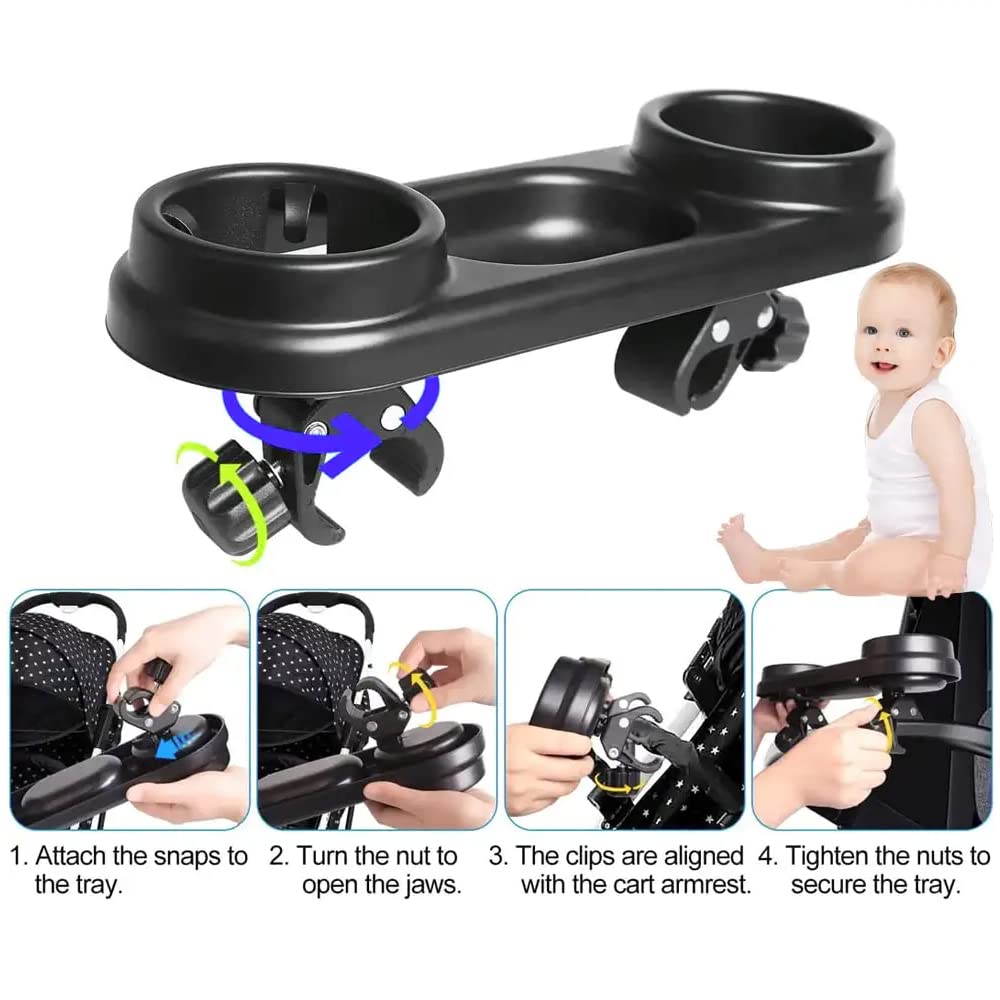 Stroller Snack Tray, with Cup Holder, Universal Stroller Tray Attachment, Snack Tray for Wagon,for Baby on The Go, Relieve Parents