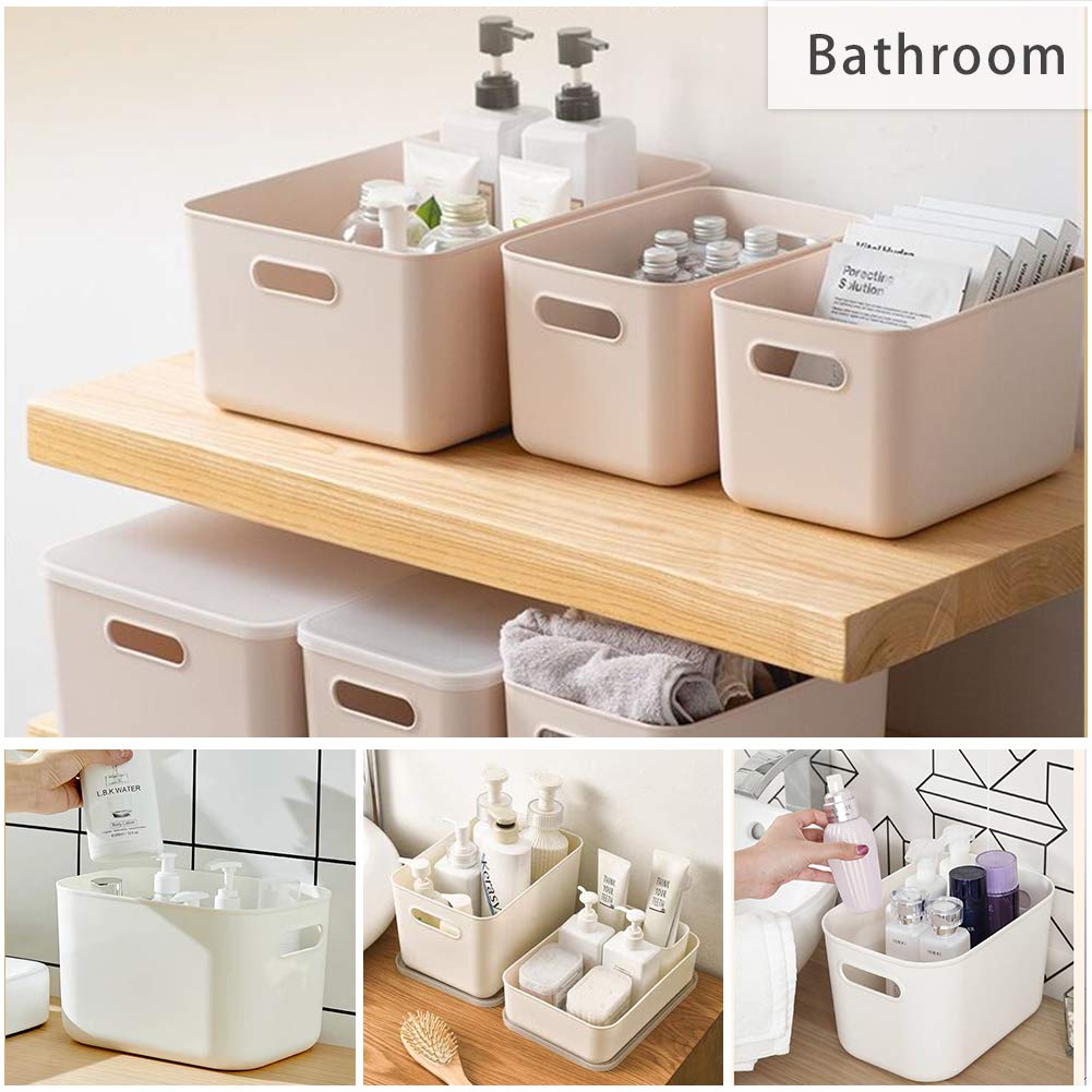 MineSign Set of 4 Large Square Storage Cubes With Lids Stackable Kitchen Pantry Cabinet Closet Cosmetic Storage Bins Square Plastic Organizer Box with Handle for Clothes Bathroom Office Book Toys