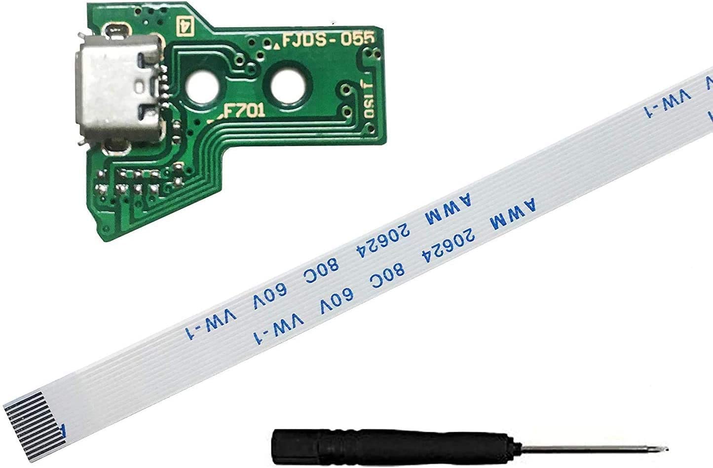 Rymfry USB Charging Port Socket Board with Flex Ribbon Cable Screwdriver for PS4 JDS-050 JDS-055 Controller