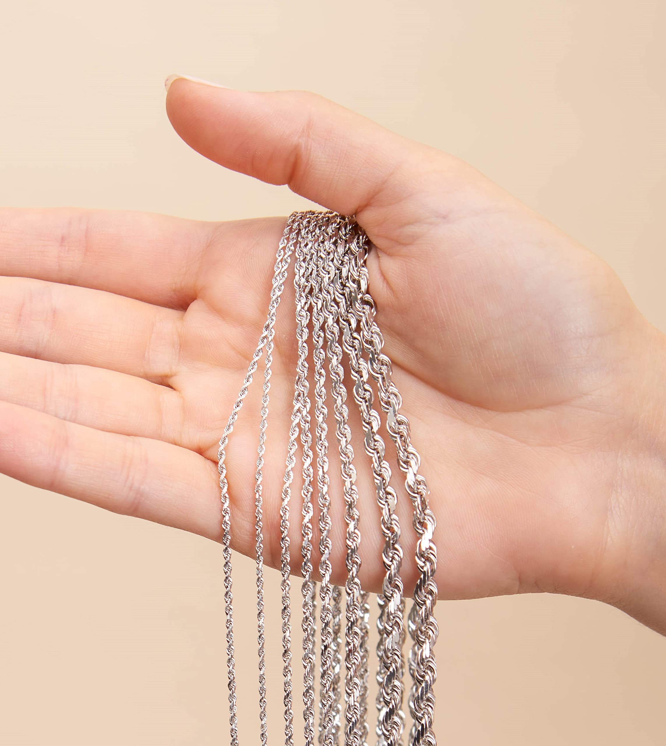 Olive & Chain Solid 10k White Gold Rope Chain Bracelet, Twisted Rope Chain for Men & Women