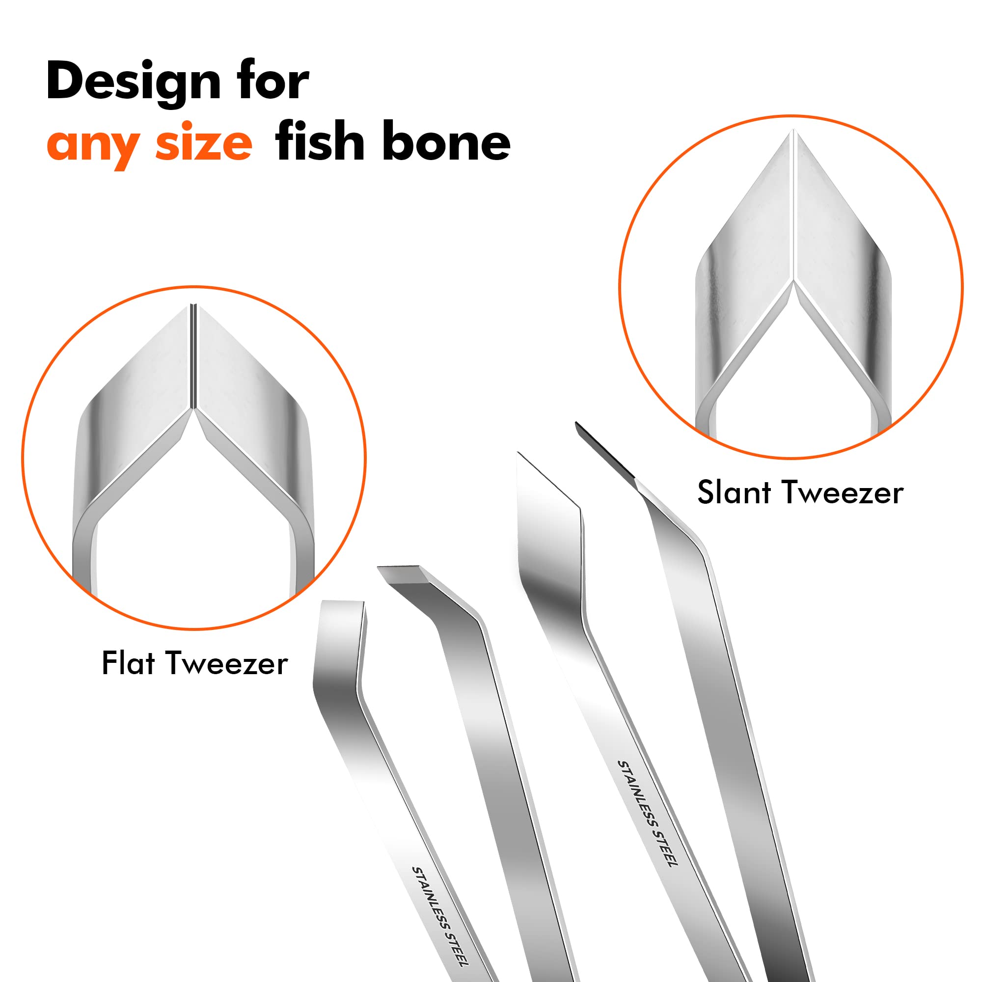 Rainspire Stainless Steel Fish Bone Tweezers Remover Tool Set, Fish Bone Pliers/Tweezers, Kitchen Food Cooking Tweezers, Seafood Tools Kitchen Gadgets Home Gadgets, Non-Slip