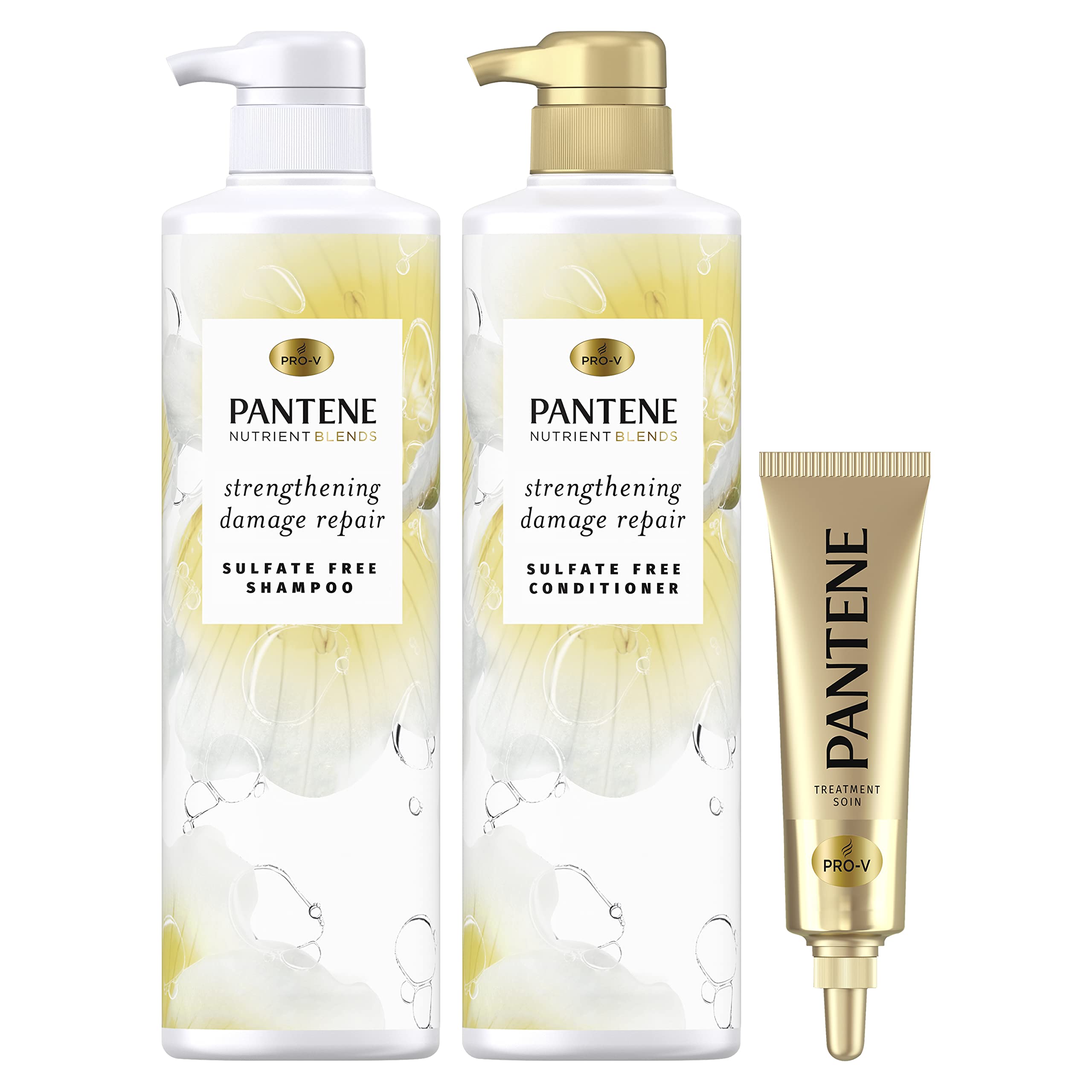 Pantene Shampoo and Conditioner with Castor Oil and Hair Treatment Set, Sulfate Free, Nutrient Blends Fortifying Damage Repair