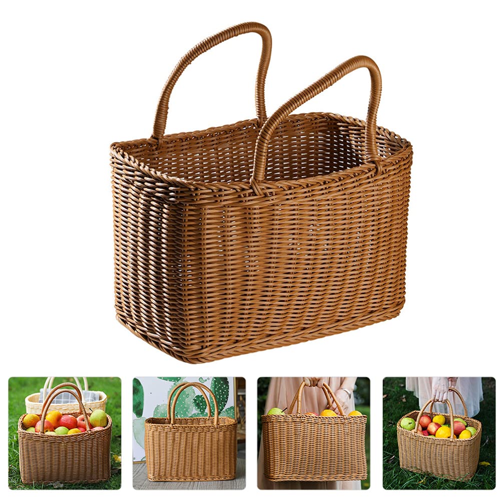NOLITOY 1pc Woven Basket Market Personalized Easter Basket Boho Style Basket Handbag Woven Storage Basket Handmade Wicker Planter Plant Kits for Kids Wine With Cover Toiletries Boy Plastic