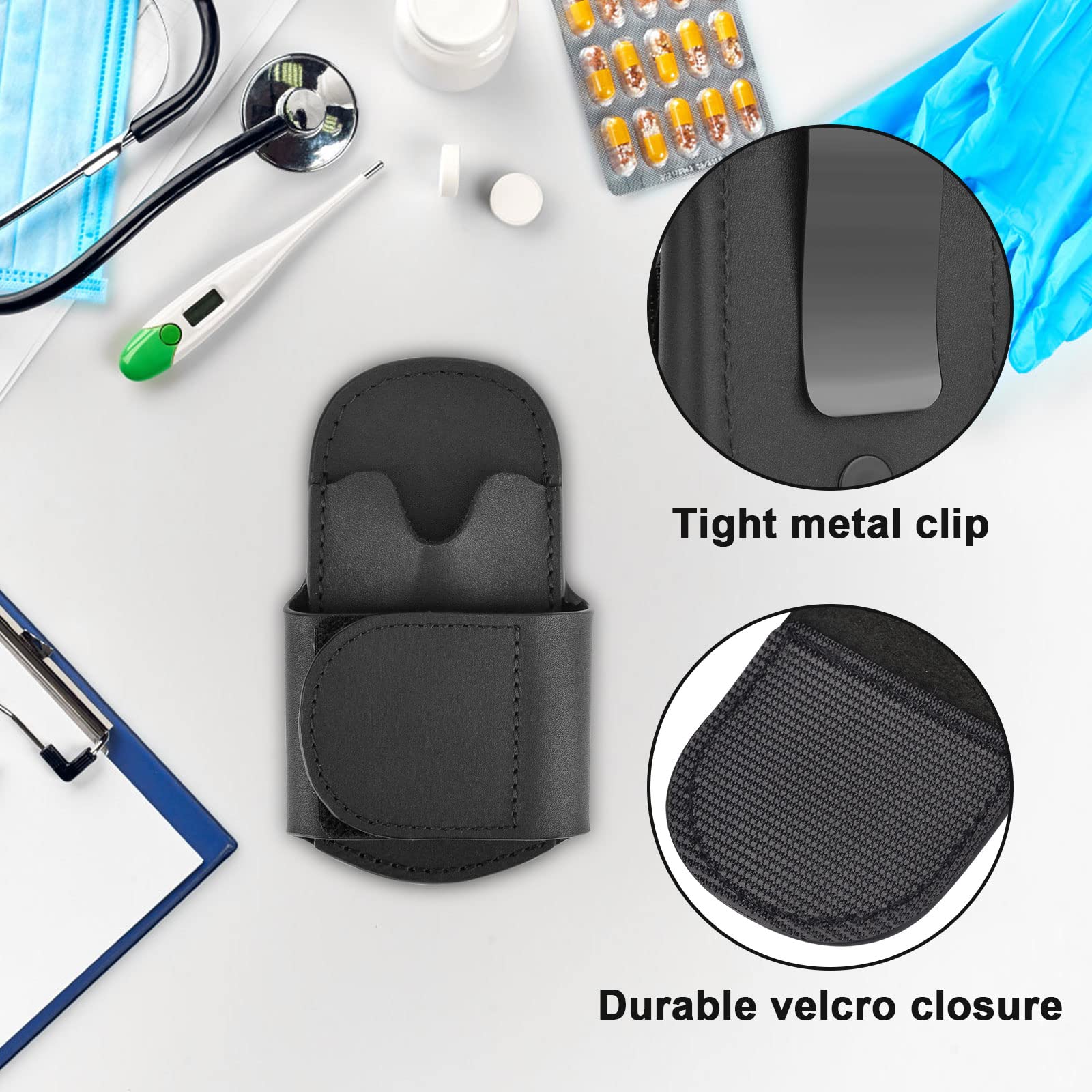 Stethoscope Clip for Scrubs, Leather Stethoscope Holder, Stethoscope Holster Compatible with Littmann/ADC/MDF & All Other Stethoscopes (Right-Handed Version)
