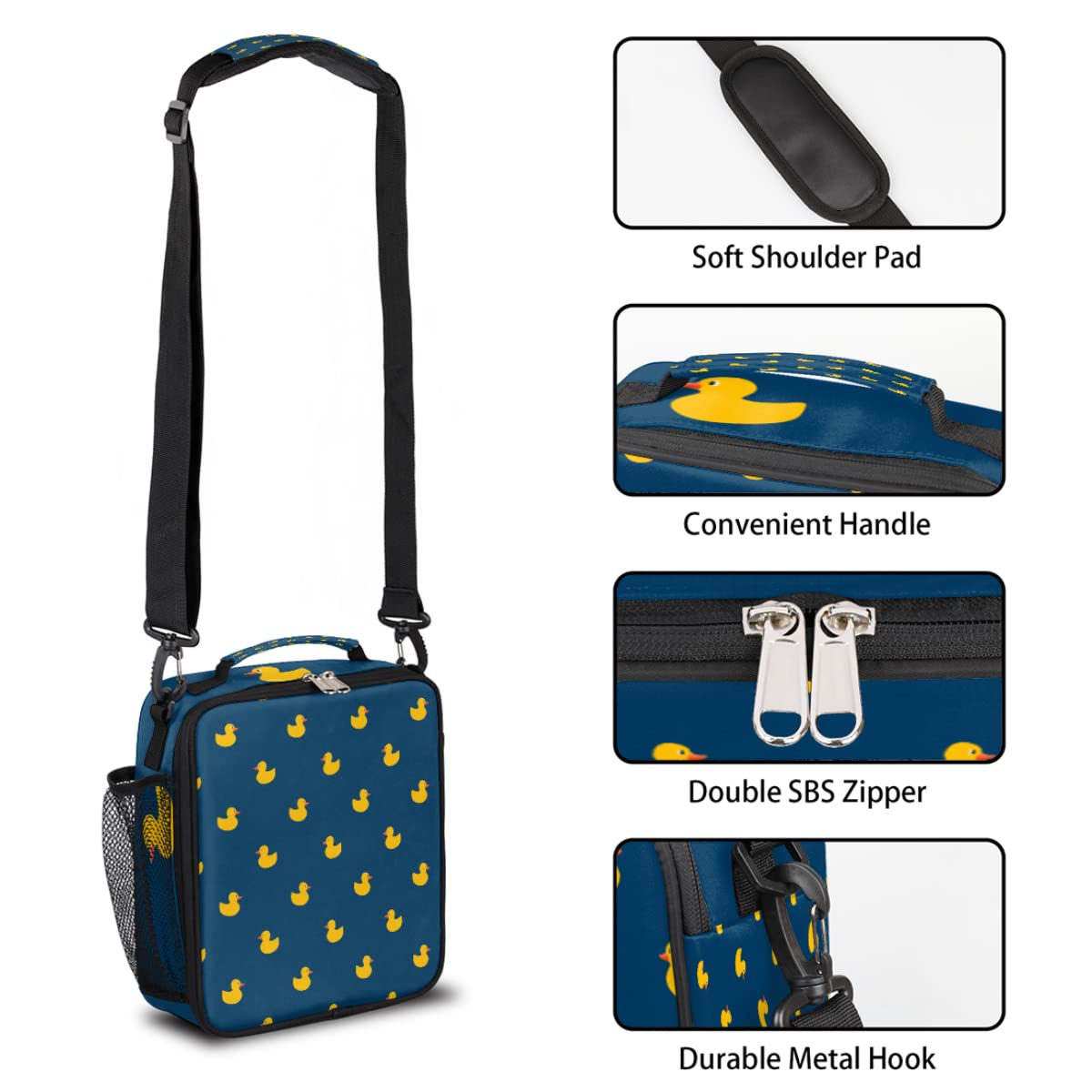 Rubber Ducky Insulated Lunch Bag Women Reusable Lunch Tote Bag for Men Adult Adjustable Shoulder Strap Cooler Lunch Box for Work Office Picnic Travel