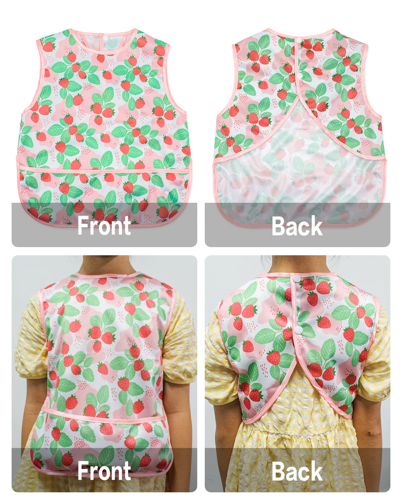 Mumsbest Waterproof Bibs for Baby Girl, 2 Pack Toddler Feeding Smock Bibs for Eating with Food Catcher & 1 Wet Bag (L:2-4Years, Pink)