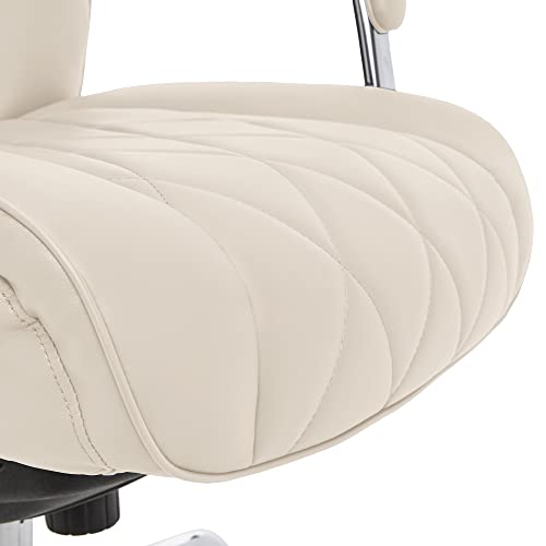 La-Z-Boy Sutherland Quilted Leather Executive Office Chair with Padded Arms, High Back Ergonomic Desk Chair with Lumbar Support, Ivory White Bonded Leather