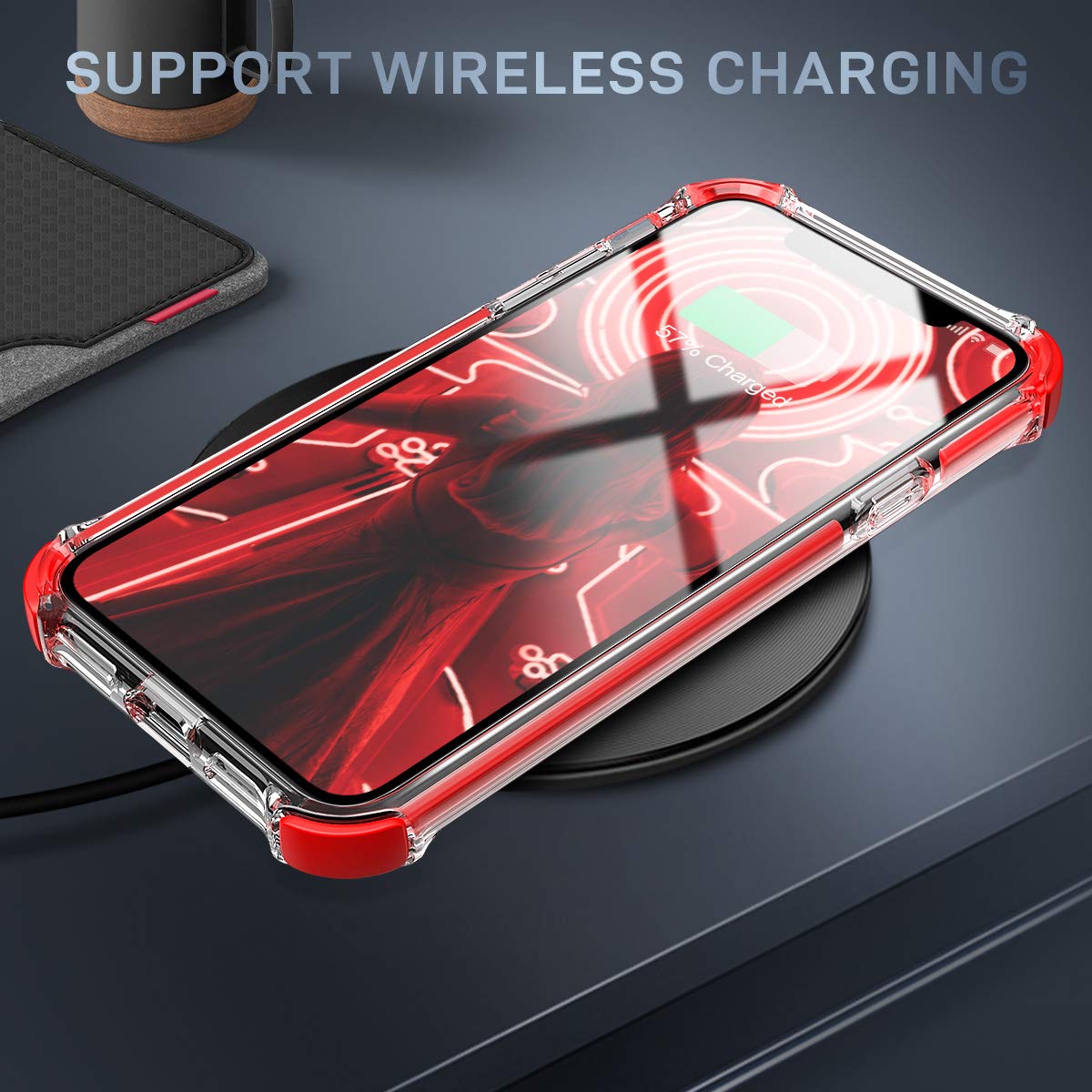 MATEPROX Compatible with iPhone 11 Case Clear Heavy Duty Protective Crystal Back Cover with Shockproof Bumper Case for iPhone 11 2019 6.1(Red)