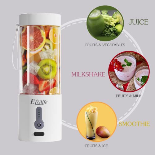 Small Blender, ETGlife Small Blender for Shakes and Smoothies, 18.5 Oz Travel Cup Design, 6 Blades & 150W Power Portable Blender with USB C Rechargeable, Perfect for Travel, Office, Gym & School