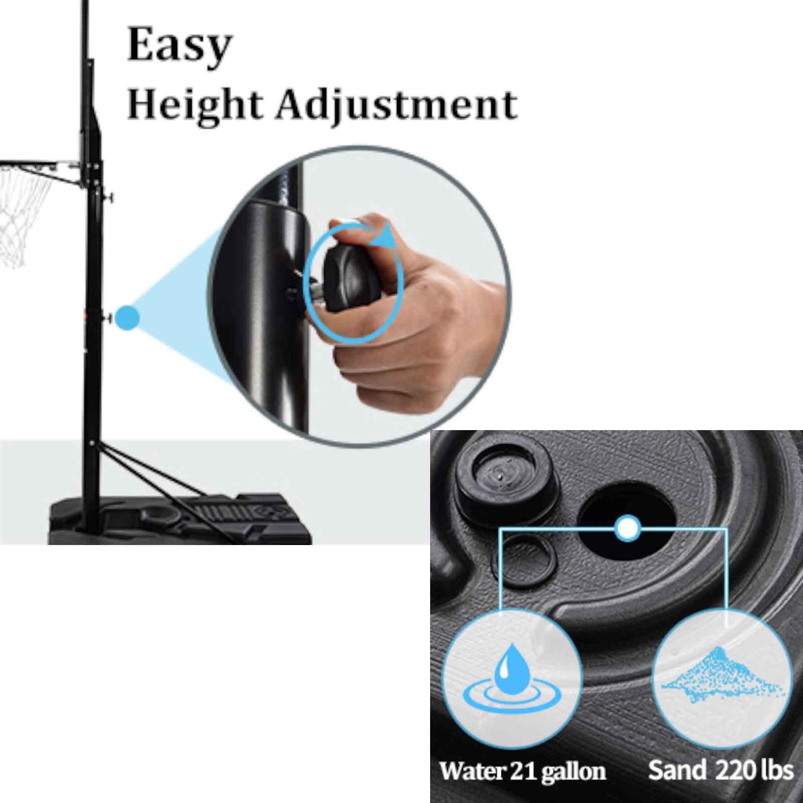 Ralch Wyscom Adjustable Basketball Hoop Goal with Vertical Jump Measurement, Portable and Mobile with Wheels Outdoor,6.6-10ft Height Easy Adjustment for Adults