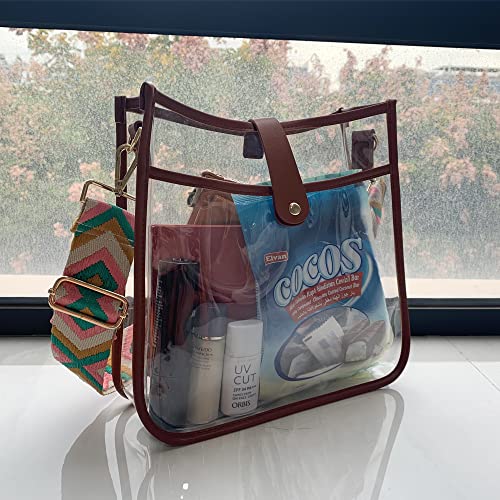 TopTTanBo Clear Crossbody Purse Bag for Women, Clear Messenger Bag Stadium Approved with Wide Shoulder Strap (brown)