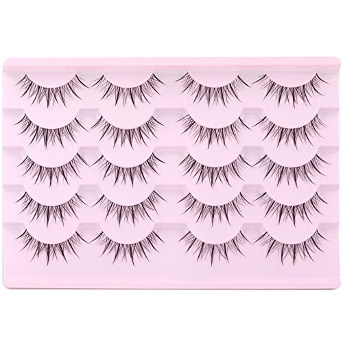 Manga Lashes Natural Look Anime False Eyelashes Wispy Fluffy Spiky Fake Lashes Cosplay Korean Japanese Asian Lashes Pack 10 Pairs Faux Mink Lashes Black