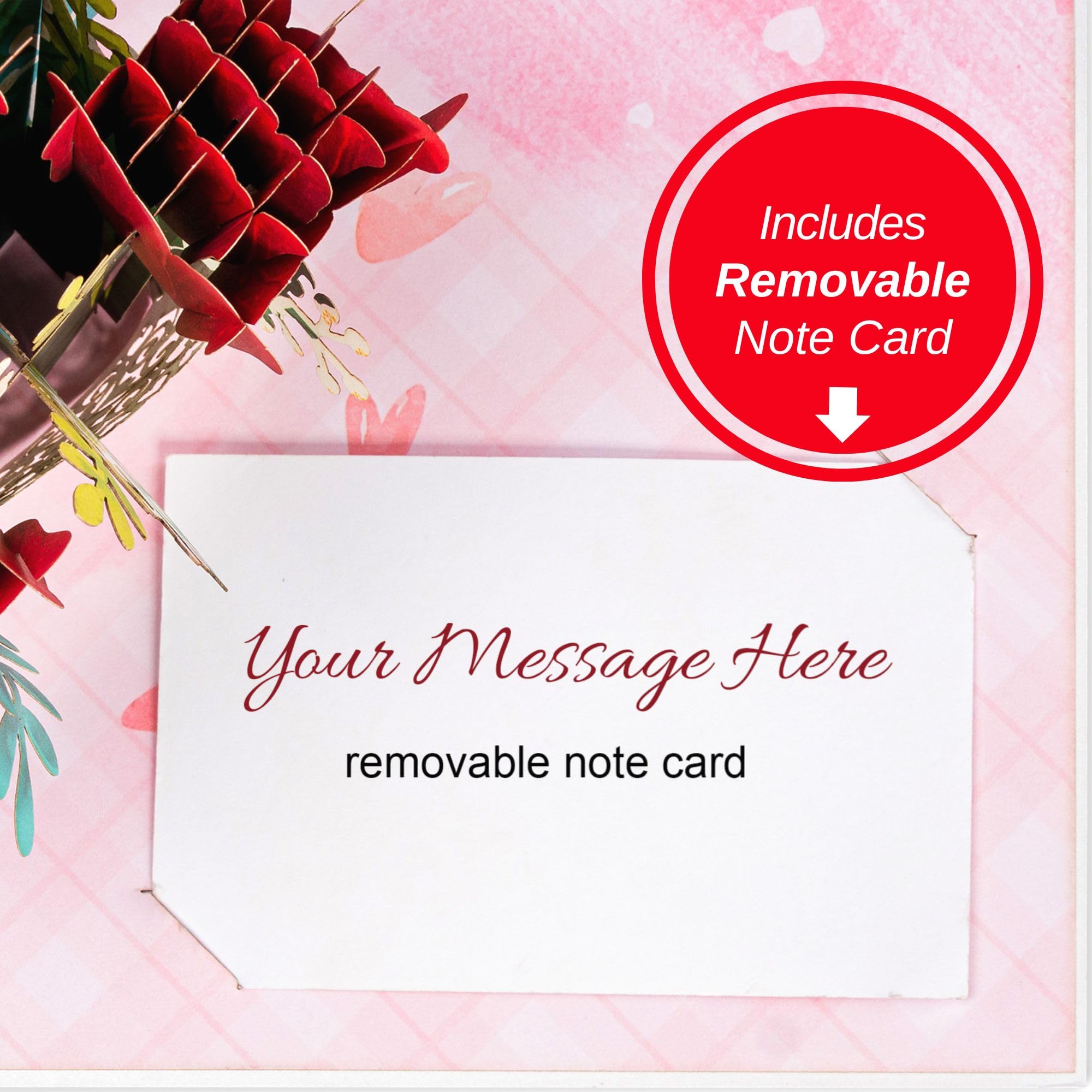 Paper Love 3D Lovely Roses Pop Up Card, Gift for Birthday, Wedding, Anniversary, Thank You, Get Well, All Occasion or Just Because - 5" x 7" Cover - Includes Envelope and Note Tag