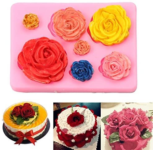 Owfvlazi Silicone Rose Flowers Chocolate Molds Set Non-Stick BPA Free Baking Candy Silicone Jelly Pudding Candy Molds Bakeware Set Ice Cube Tray Chocolate Candy Moulds Kit for Weeding Party Decoration