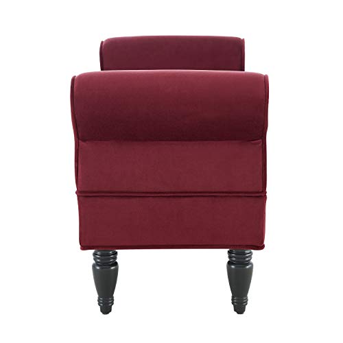 Linon Lowen Berry Velvet Printed Roll Arm Bench