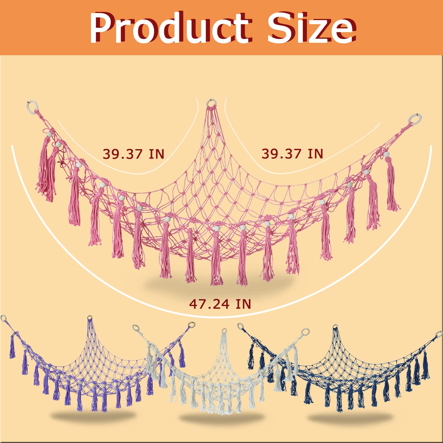 Toy Hammock Hanging Corner Net for Stuffed Animals Storage Corner Toy Corner Hammock Organizer Display Holder Net (Pink)