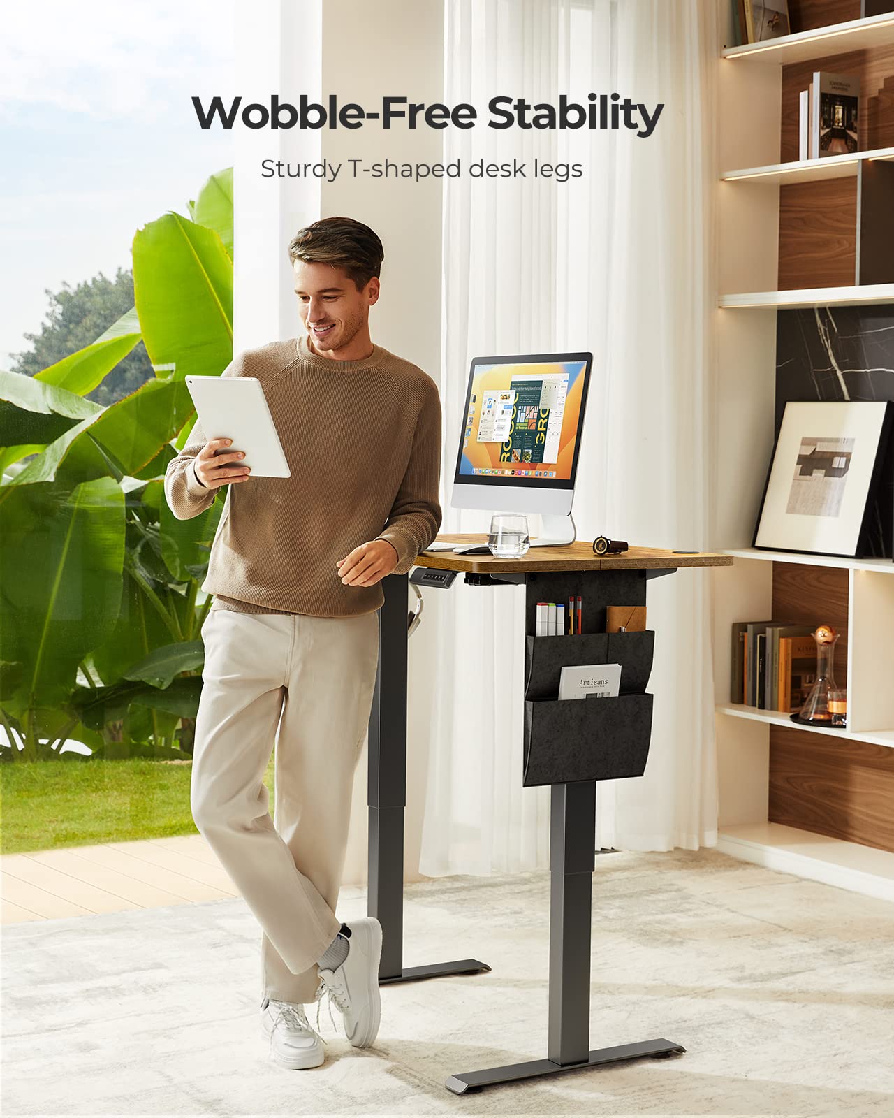 Marsail Standing Desk Adjustable Height,55x24 Inch Electric Standing Desk, Stand up Desk with Storage Bag,Headphone Hook for Computer Workstations Desk Memory Preset