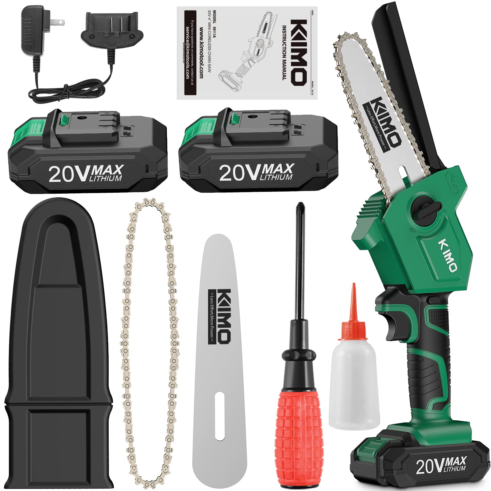 KIMO 6 Inch Brushless Mini Chainsaw with 2 Battery, 2.3Lb Handheld Chainsaw with Safety Lock, Battery Powered Chainsaw, Cordless Chainsaw with Battery and Charger, Electric Chainsaw For Wood Cutting