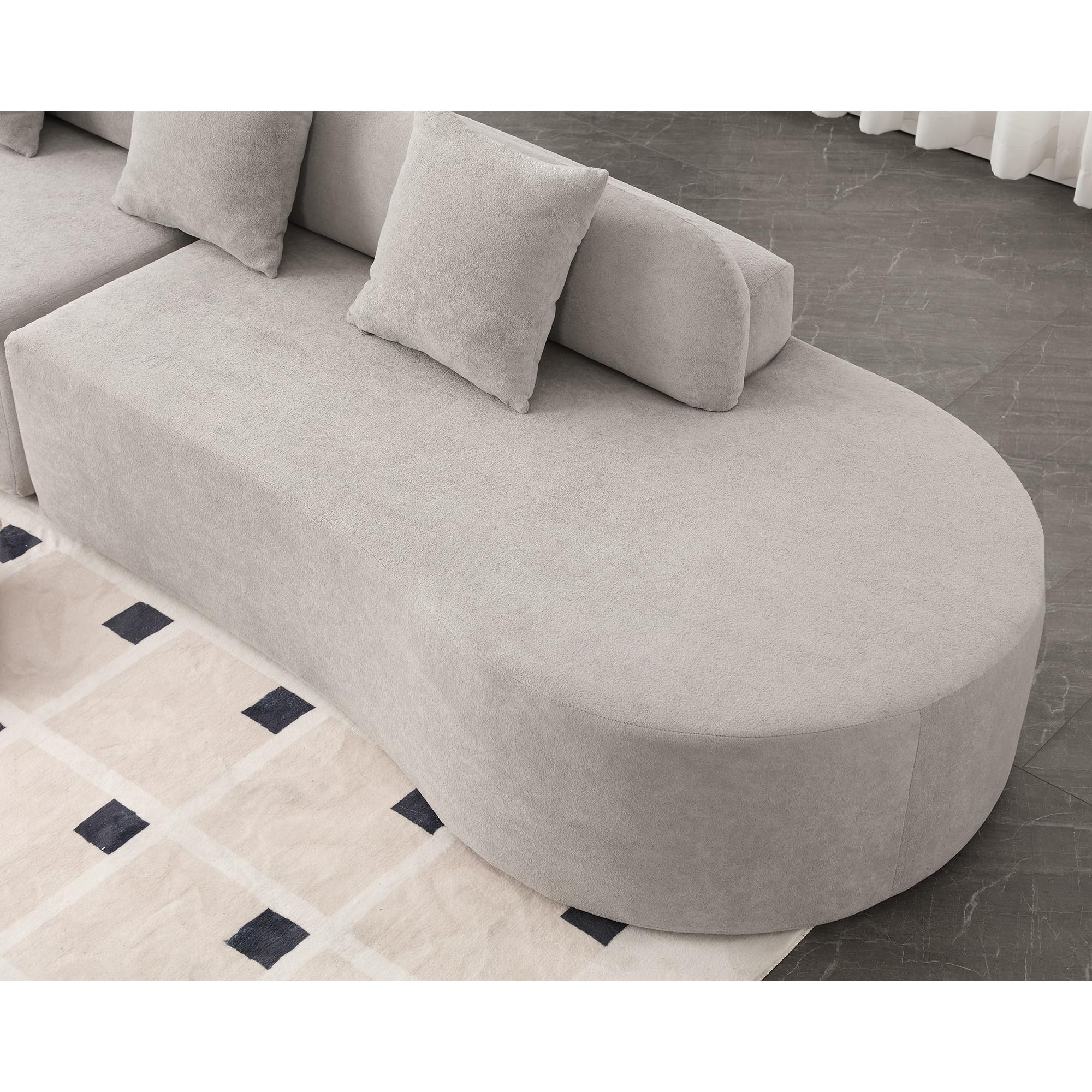 VnndeNest 130" Modular Sectional Sofa,Terrycloth Fabric Modern Minimalist Sofa, Comfy Upholstered Curved Sofa with 3 Pillows, Luxury 4 Seater Couch for Living Room, Apartment, Free Installation,Grey