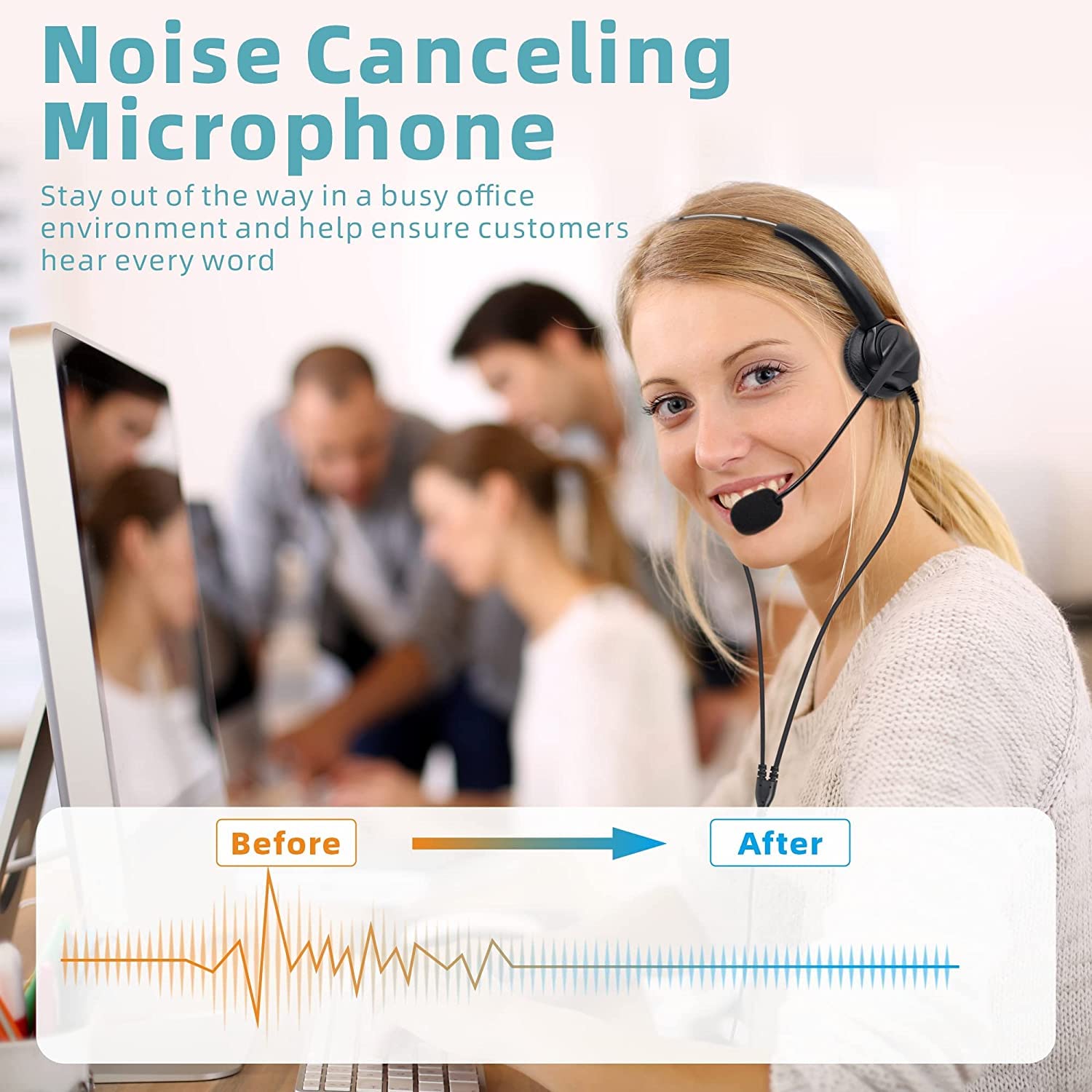 Suifdu USB Binaural Headset, PC Headset with Microphone Noise-Cancelling, Computer Headphone for PC iPhone Laptop Business Skype Softphone Call Center Office
