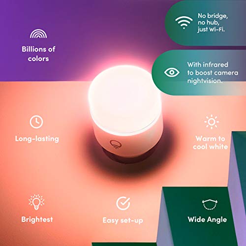 LIFX Color (Nightvision Edition), 1100lm E26, Wi-Fi Smart LED Light Bulb, Full Color and Whites, No Bridge Required, Works with Alexa, Hey Google, HomeKit and Siri, 2-Pack