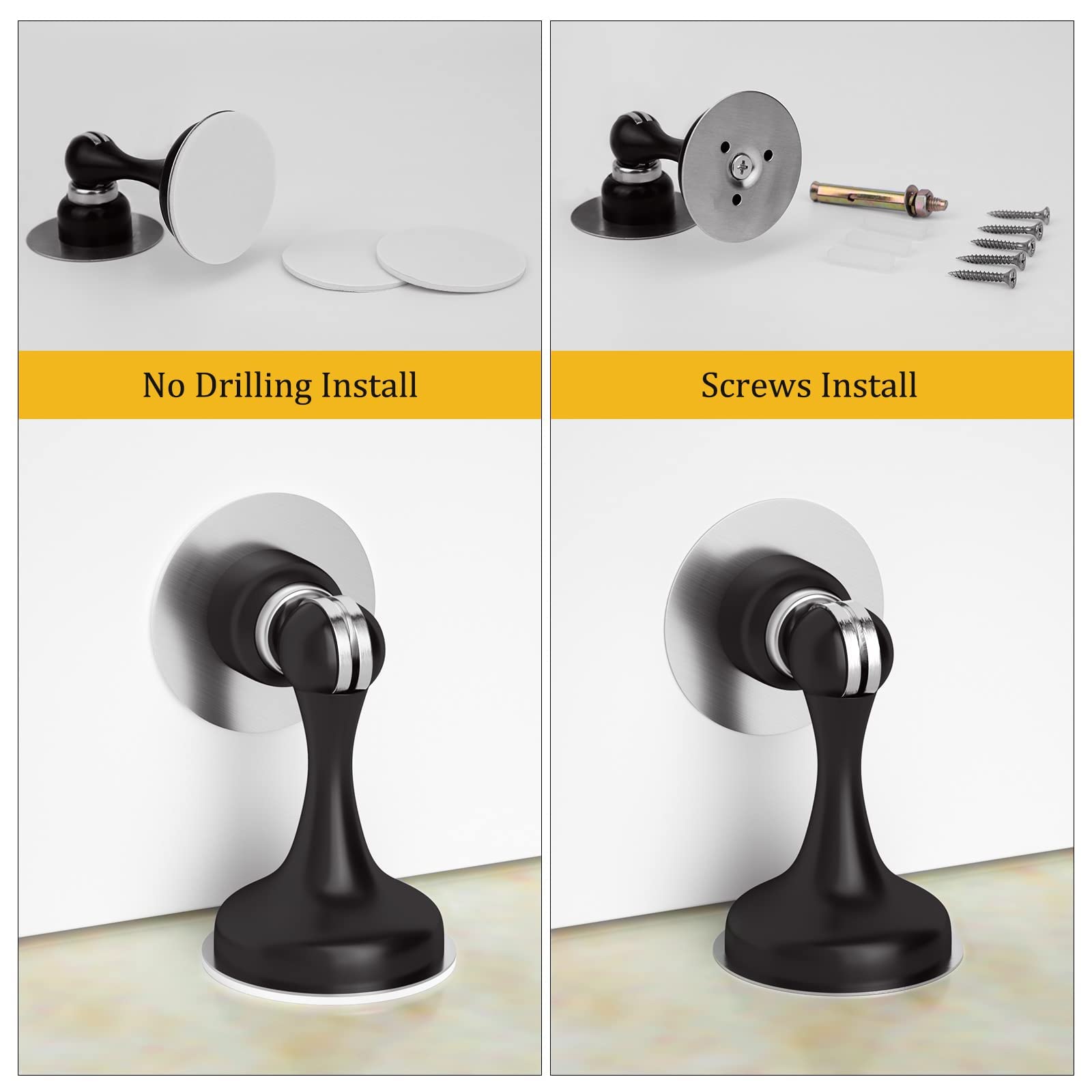 Magnetic Door Stop,2 Pack Stainless steeldoor Stop Magnetic Door Stop, Keep The Door Open Without perforating, can be Fixed on The Floor, Wall-Mounted Stainless Steel Door Stop（2 Pack）