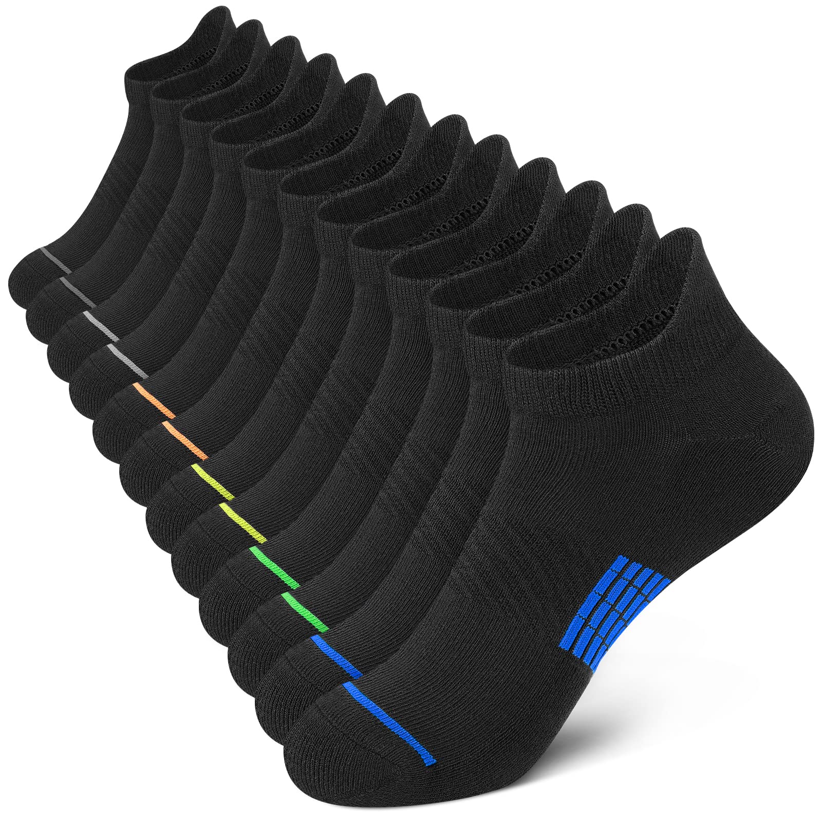 PAPLUS Mens Ankle Running Socks 6 Pairs, Low Cut Cushioned Athletic Sport Tab Socks With Arch Support, Size 10-13