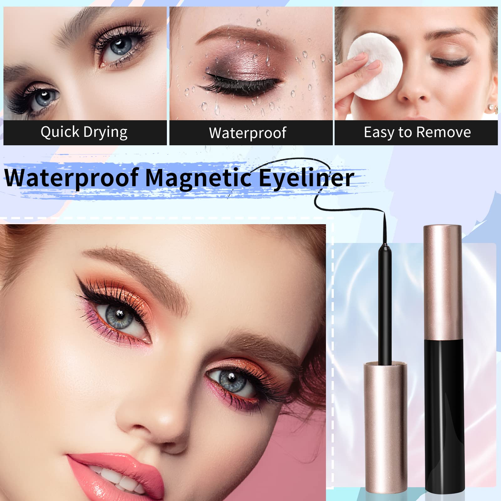 Magnetic Eyelashes Kit,Reusable Magnetic lashes Natural Look and Long Lasting,10 Pairs Lightweight False Eyelashes with Eyeliner&Tweezers, Easy to Wear, No Glue Needed …