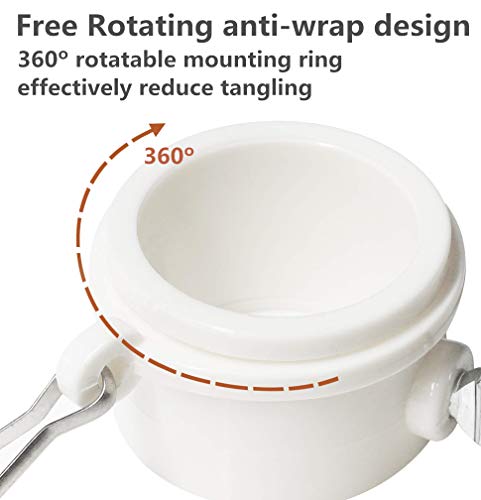 Tangle Free Flag Pole Mounting Ring Clip - Rotating Flapole Mounting Rings with Metal Clips 360 Degree Free Rotating Adjustable Fasteners 1 Pair (White 1 Inch)