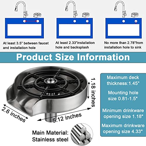 Stainless Steel Glass Rinser for Kitchen Sink, Home Bar Cup Washer for Wine glass, Baby Bottle Efficient Cleaner.