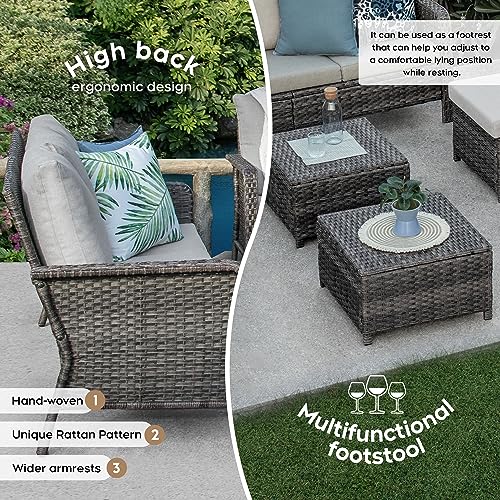 Yechen 9 Pieces Outdoor Patio Furniture, PE Rattan Wicker Conversation Set with 44" 55000BTU Fire Pit Table Sectional Sofa Sets, Patio Conversation Sets for Yard, Pool, Beige