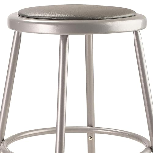 National Public Seating 6400 Series Heavy Duty 18 Inch Adjustable Height Steel Stool with Vinyl Padded Seat, Grey Frame and Legs