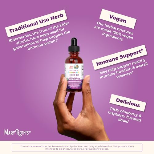 MaryRuth's Toddler Elderberry Syrup | USDA Organic Elderberry | Sugar Free Kids Immune Support Supplement for Ages 1-3 Years | Clean Label Project Verified®, Vegan, Non-GMO, Gluten Free | 1 Fl Oz