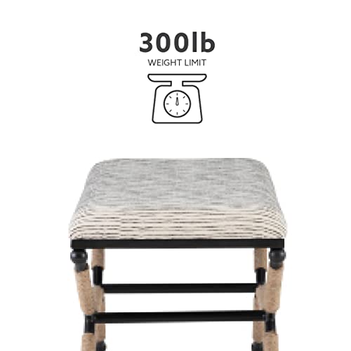 Linon Upholstered Seat Farrow Metal Campaign Bench, Black/White Striped