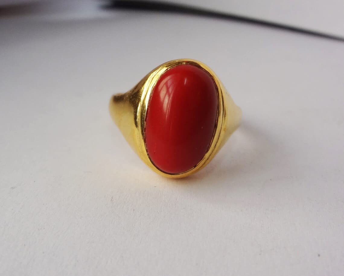 Red Coral/Munga Moonga Panchdhatu(Cooper) Adjustable Rashi Ratan Astrological Ring Unisex Gift For Her BY JEWELLERYHUB (12.00 Carat)